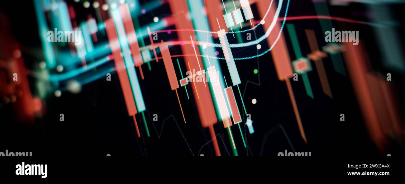 Technical price graph and indicator, red and green candlestick chart on ...