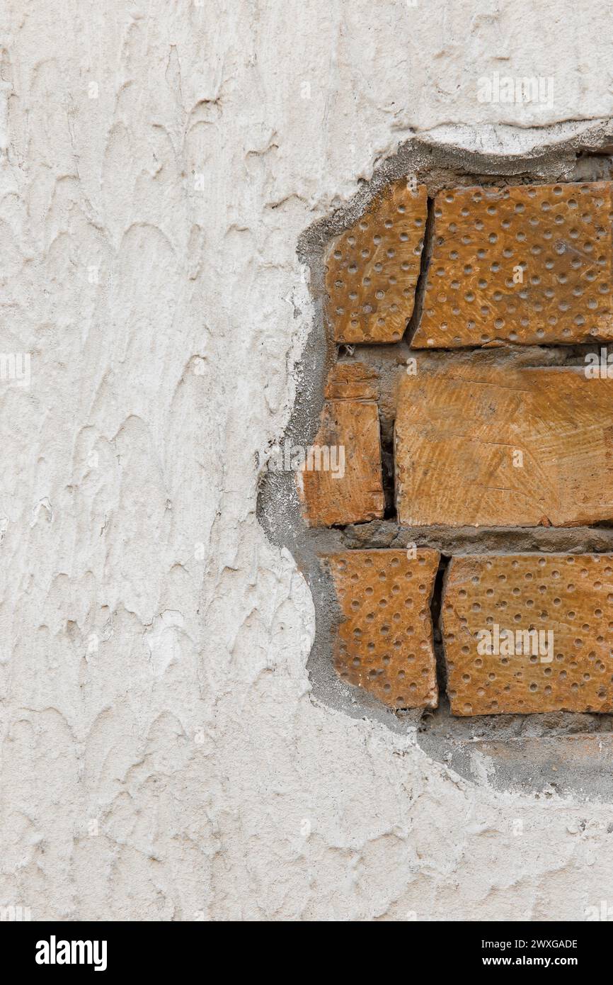 White concrete wall paint old brown brickwork texture object detail ...