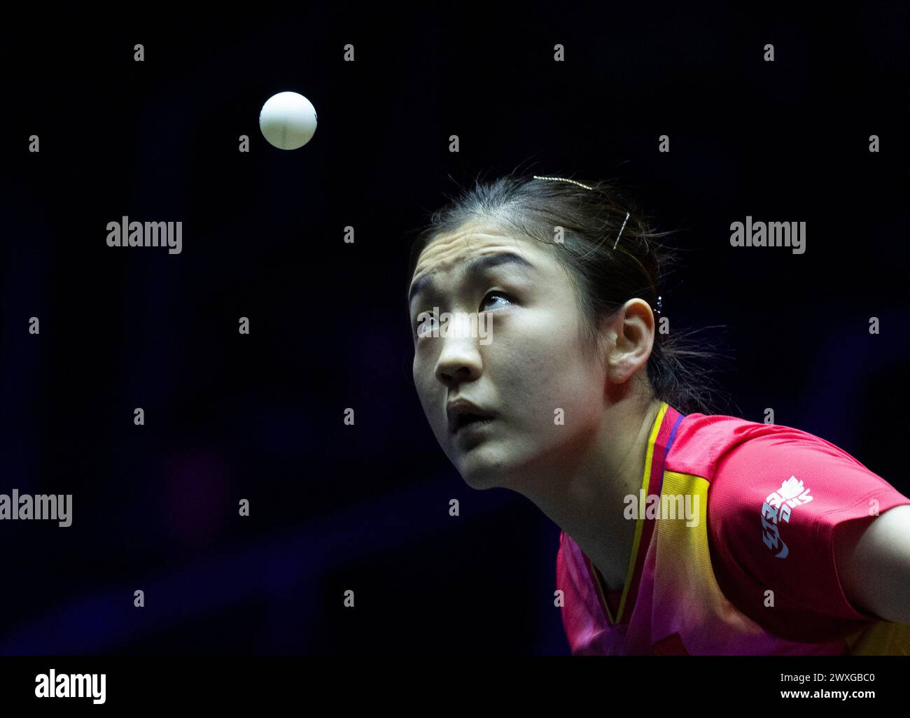 Beijing, South Korea. 30th Mar, 2024. Chen Meng of China serves during ...