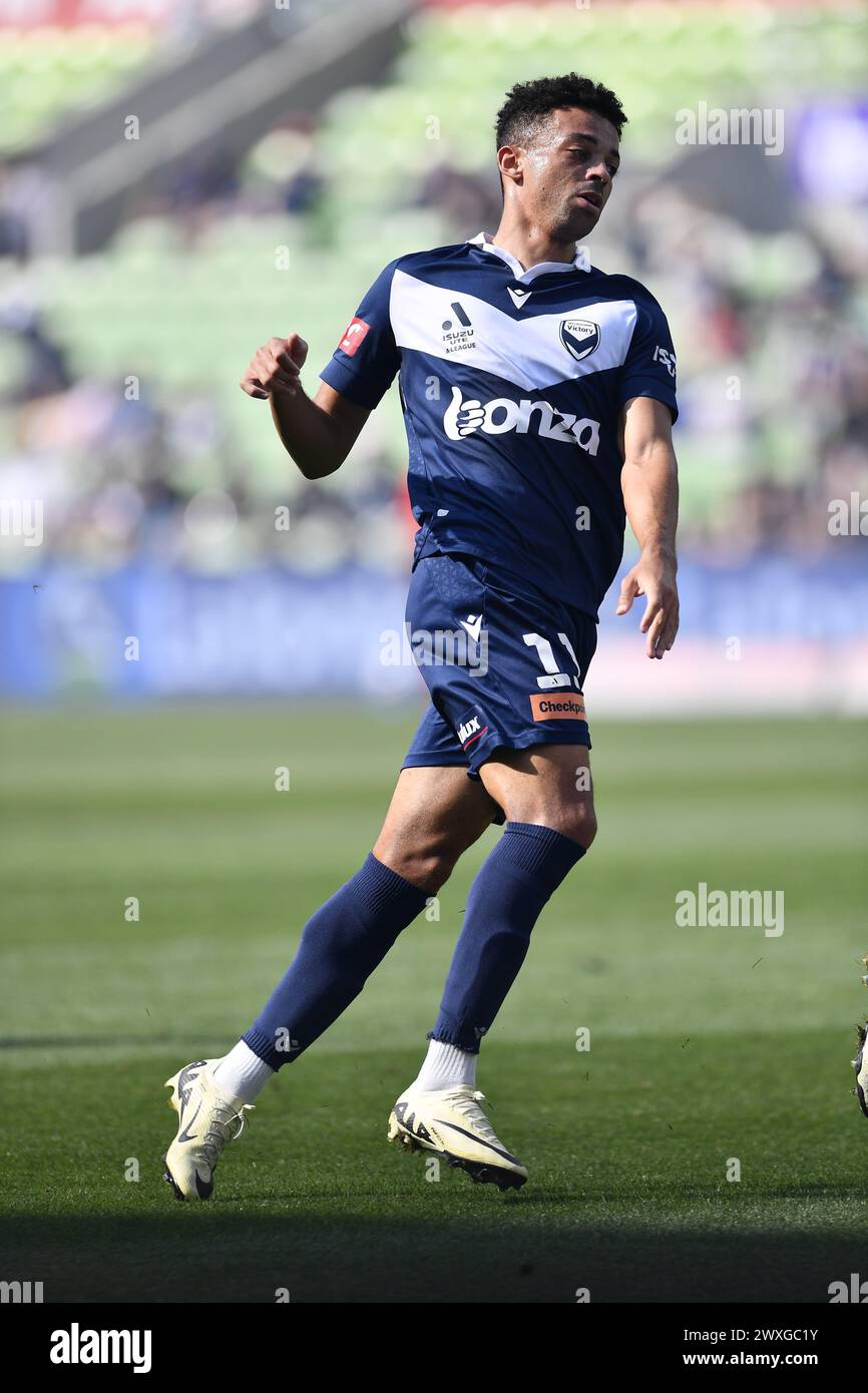 MELBOURNE, AUSTRALIA 31 Mar 2024. Ben Folami(11) of Melbourne Victory ...