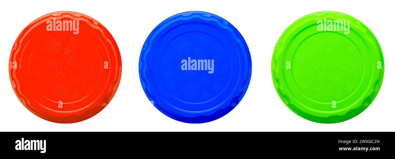 Top view of sets plastics lid isolated on white. Plastic circle. File ...