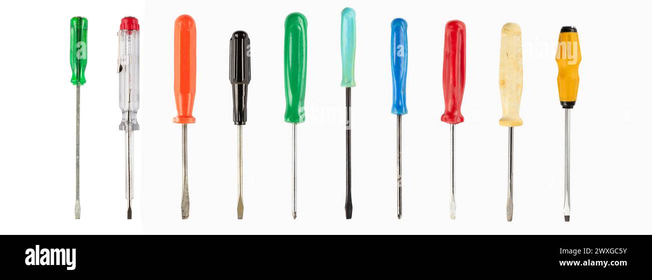 Set of multi-colored screwdrivers flat head isolated on white ...
