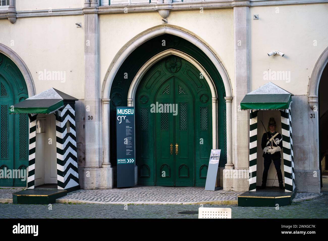 Guard booths surrounding the entrance to the museum in Carmo Convent ...