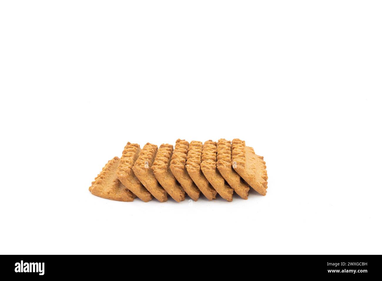 Sweet rectangular bar shape biscuits in row on isolated white ...