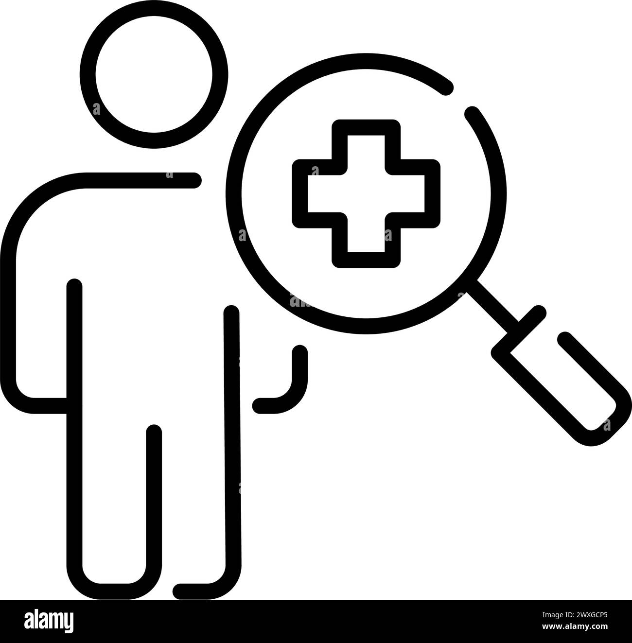 Person, magnifying glass, and cross symbolizing detailed check-ups ...