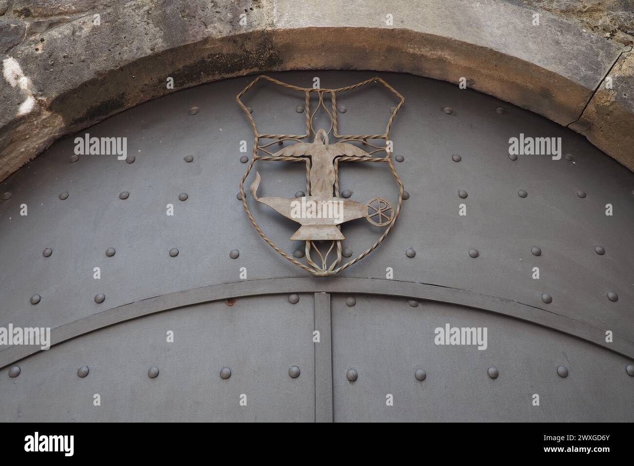 Fortress metal door with rivets. Old medieval castle in Kotor ...