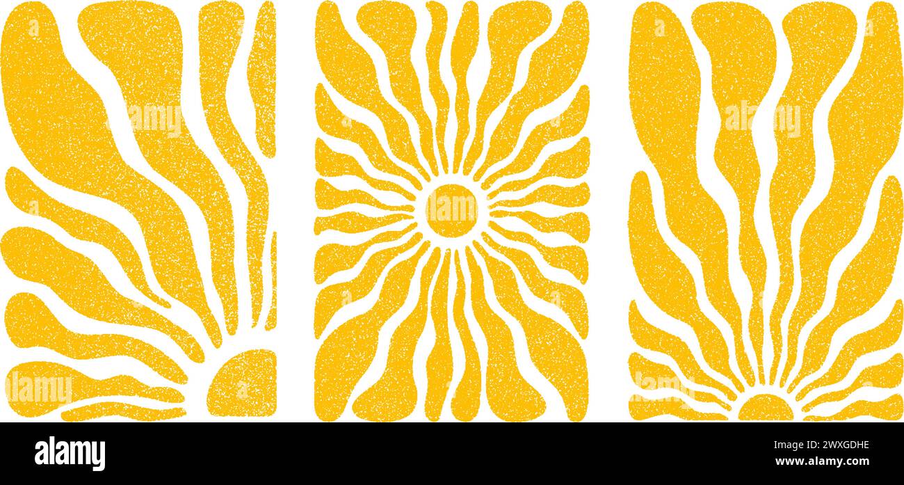 Sun groovy vertical prints set vector illustration Stock Vector Image ...