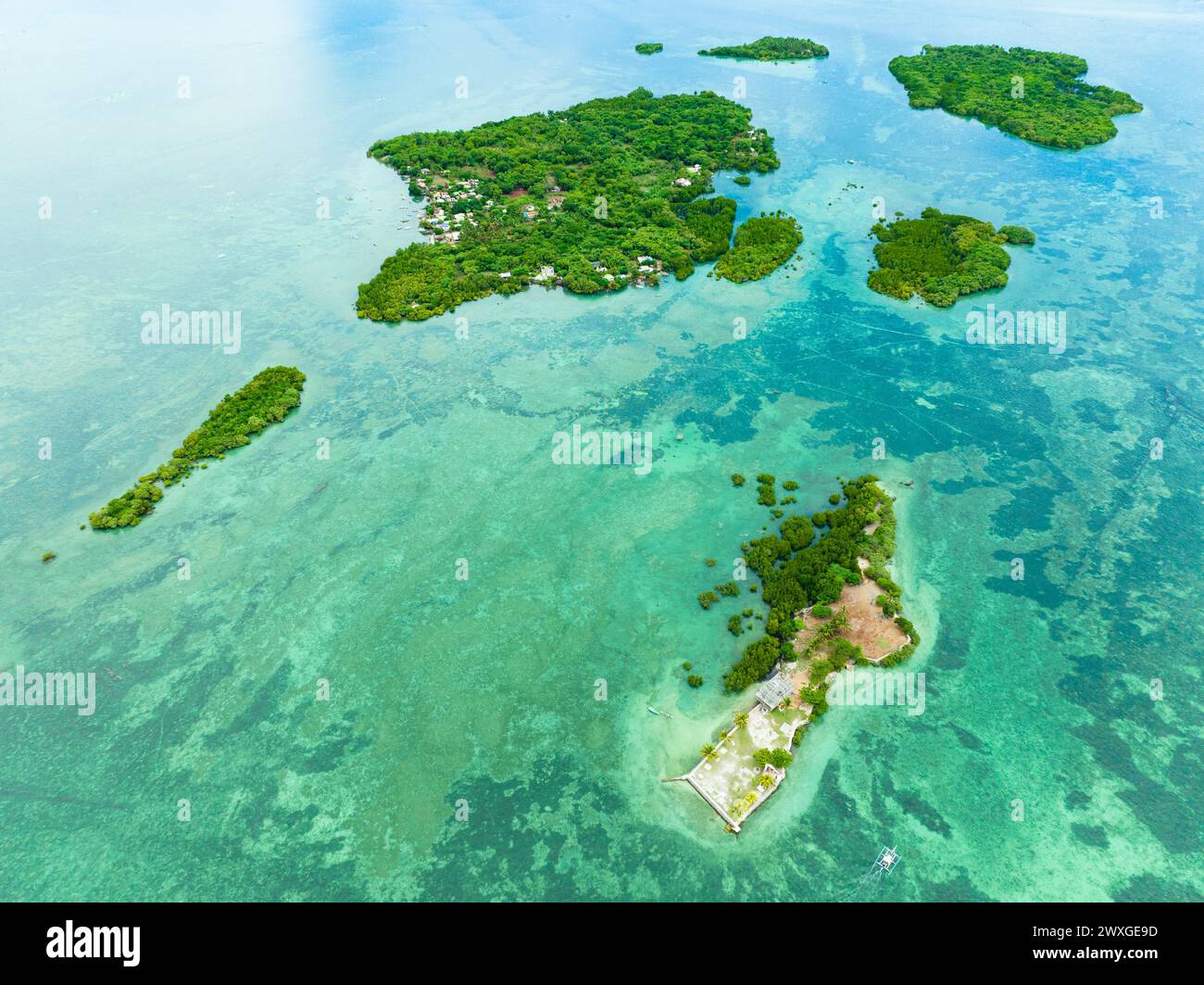 Group of islands and blue sea view from above. Bantayan, Philippines ...