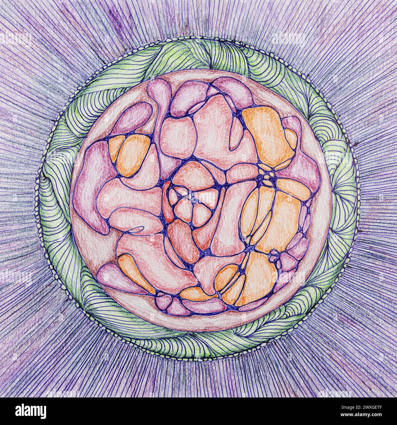 Neurographic line art mandala with organic forms. The dabbing technique ...