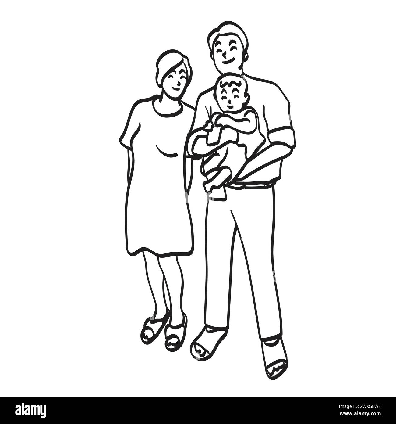Parents with newborn baby illustration vector hand drawn isolated on ...