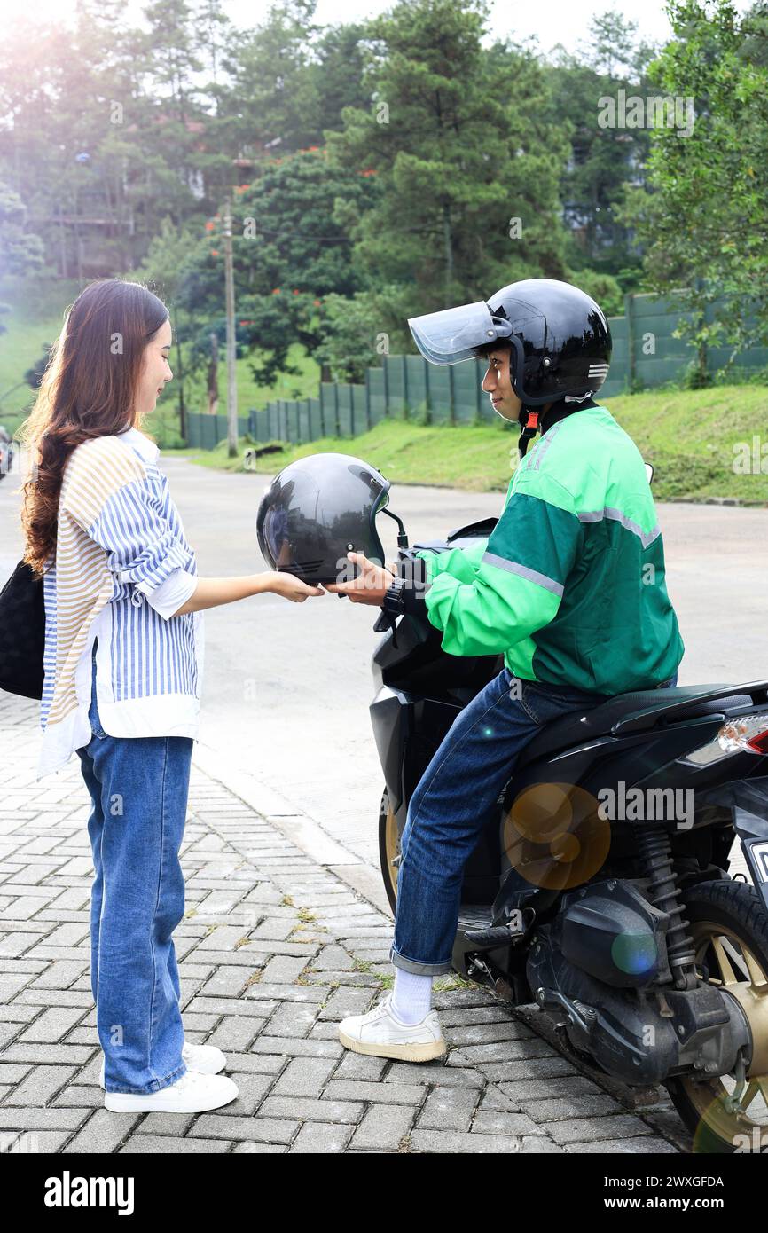 Female Customer Order Online Transportion in the Morning to the Office ...