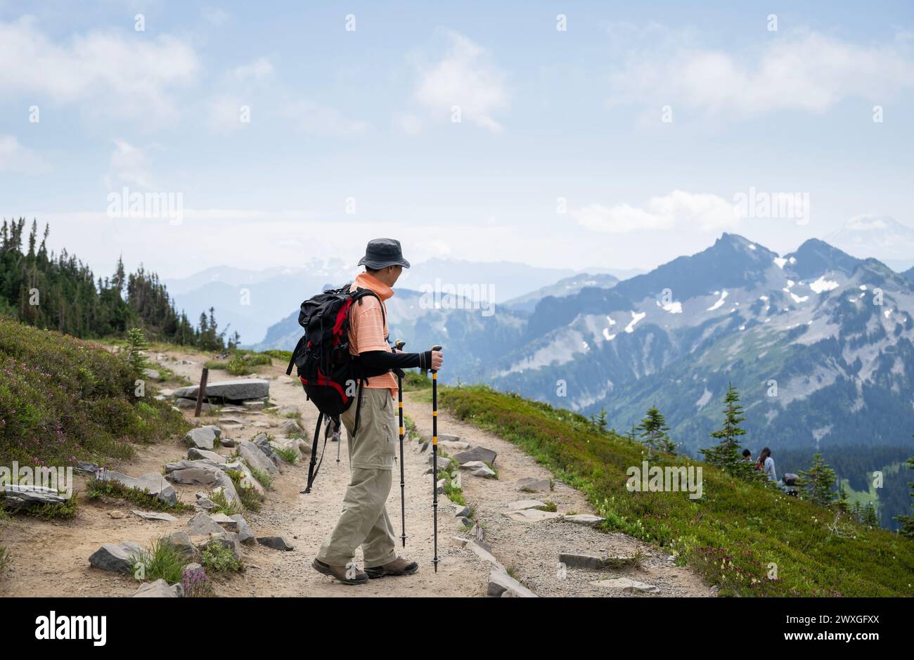 Hiking Skyline Loop Trail in summer. Unrecognizable people on the trail ...