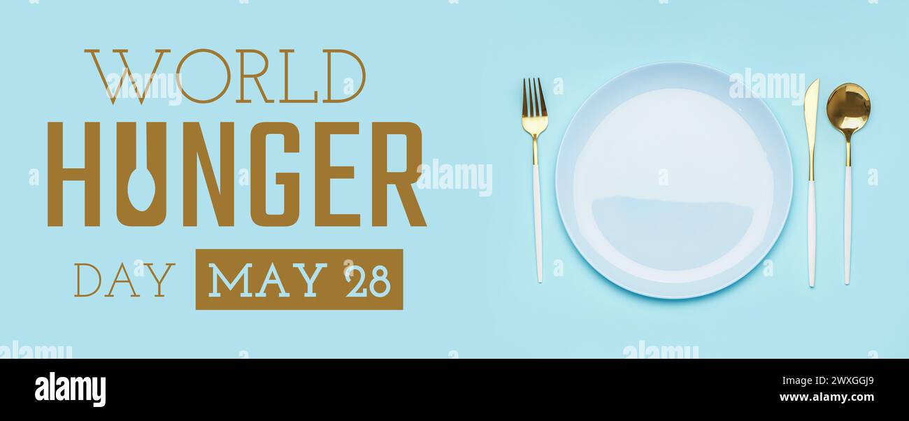 Banner for World Hunger Day with empty plate and cutlery Stock Photo ...