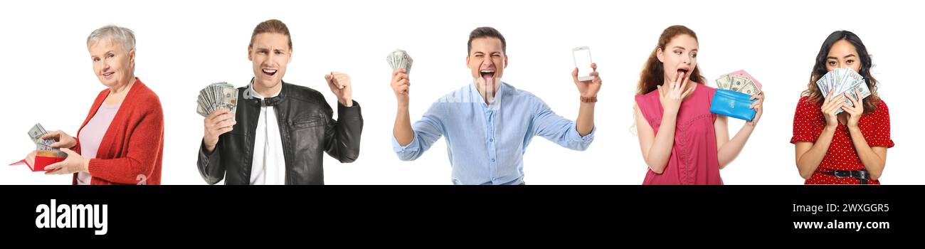 Set of people with dollar banknotes on white background Stock Photo - Alamy