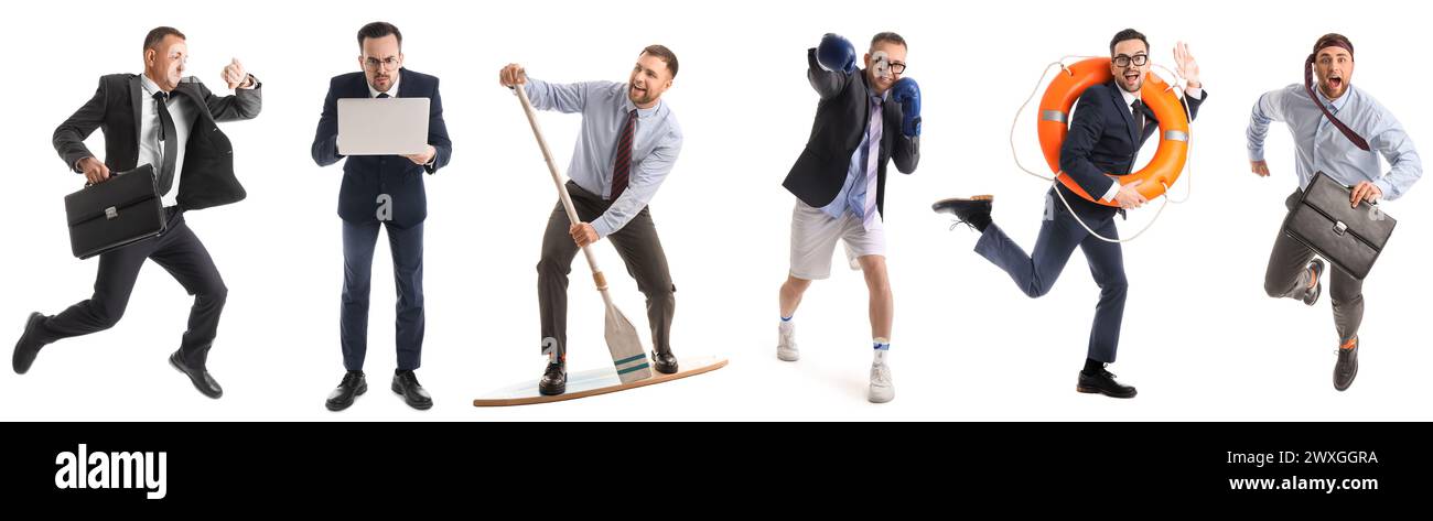 Collage of funny businessmen on white background Stock Photo - Alamy