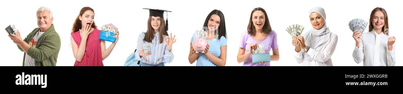 Group of people with dollar banknotes on white background Stock Photo ...