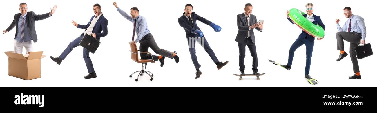 Group of funny businessmen on white background Stock Photo - Alamy