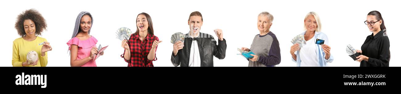 Set of people with dollar banknotes on white background Stock Photo - Alamy