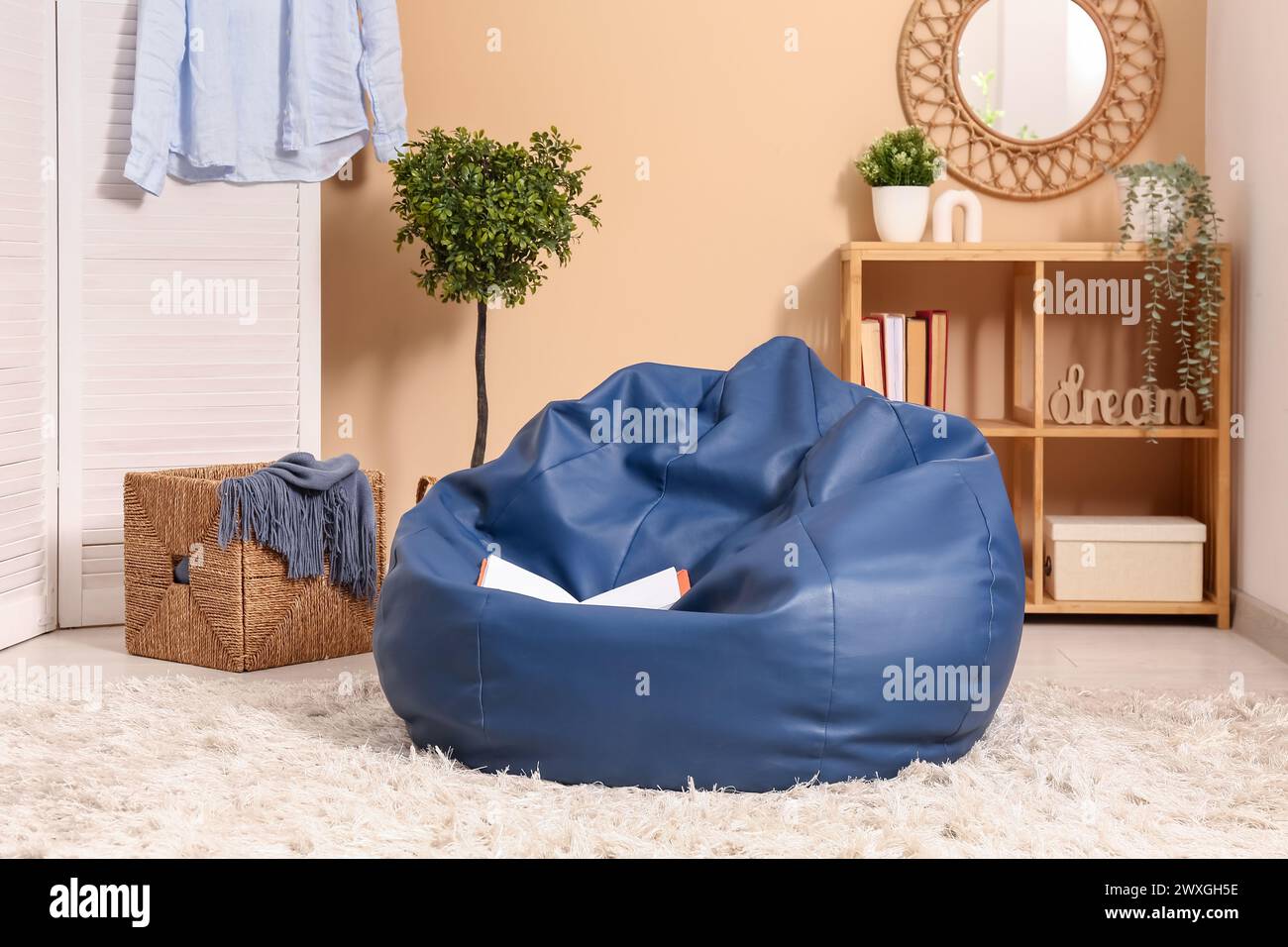 Interior of modern living room with bean bag chair Stock Photo - Alamy