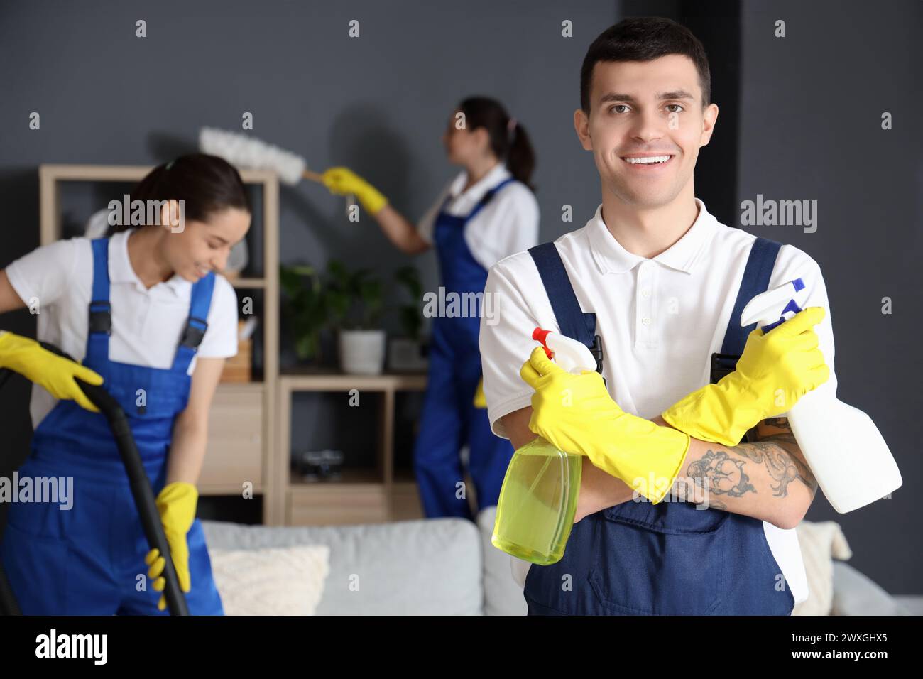 Male janitor detergents team hi-res stock photography and images - Alamy