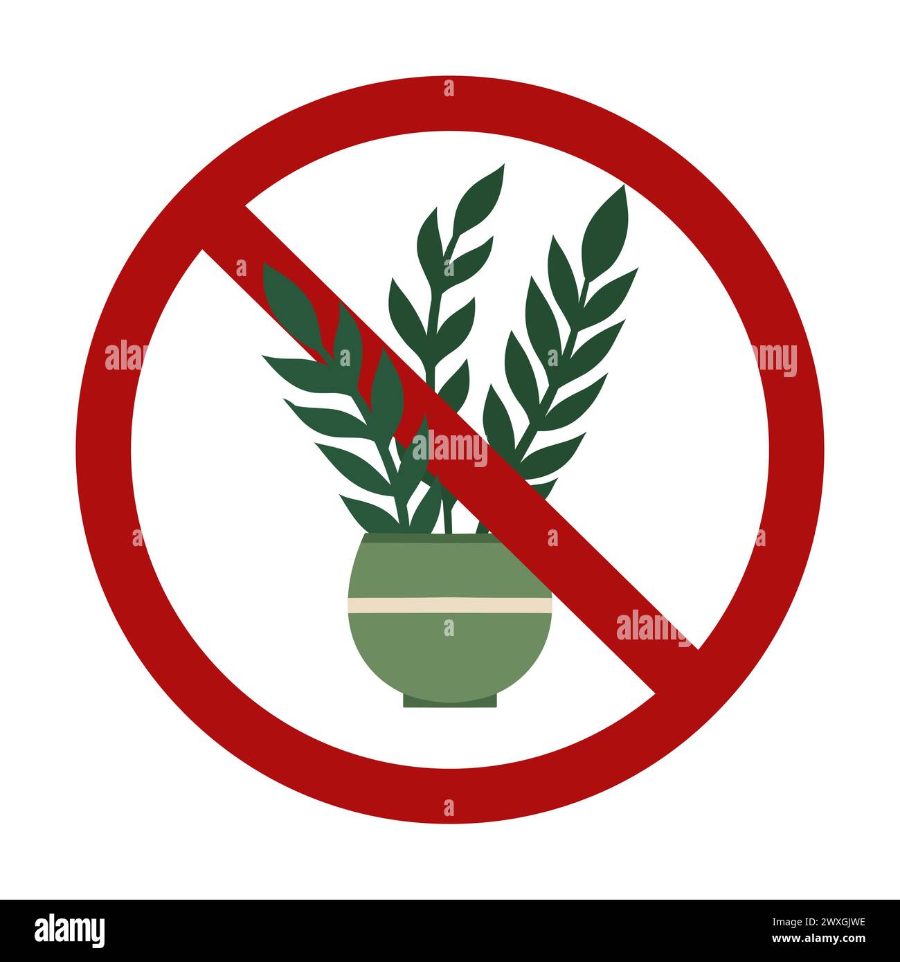 Vector forbidden sign with house plant in vase isolated from background ...