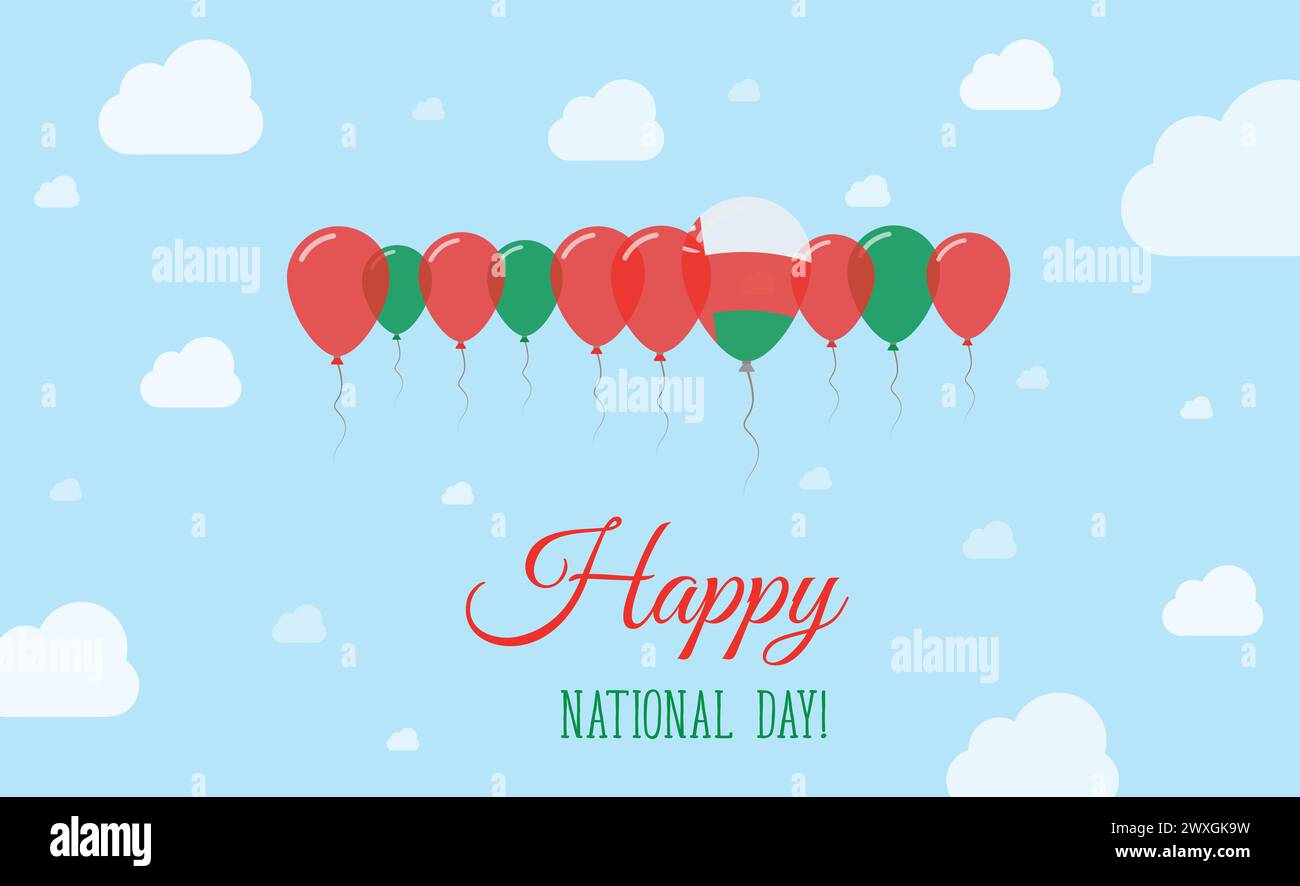 Oman Independence Day Sparkling Patriotic Poster. Row of Balloons in ...