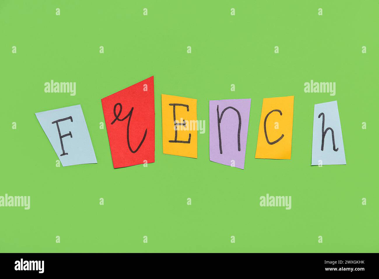 Colorful paper sheets with Word FRENCH on green background Stock Photo ...
