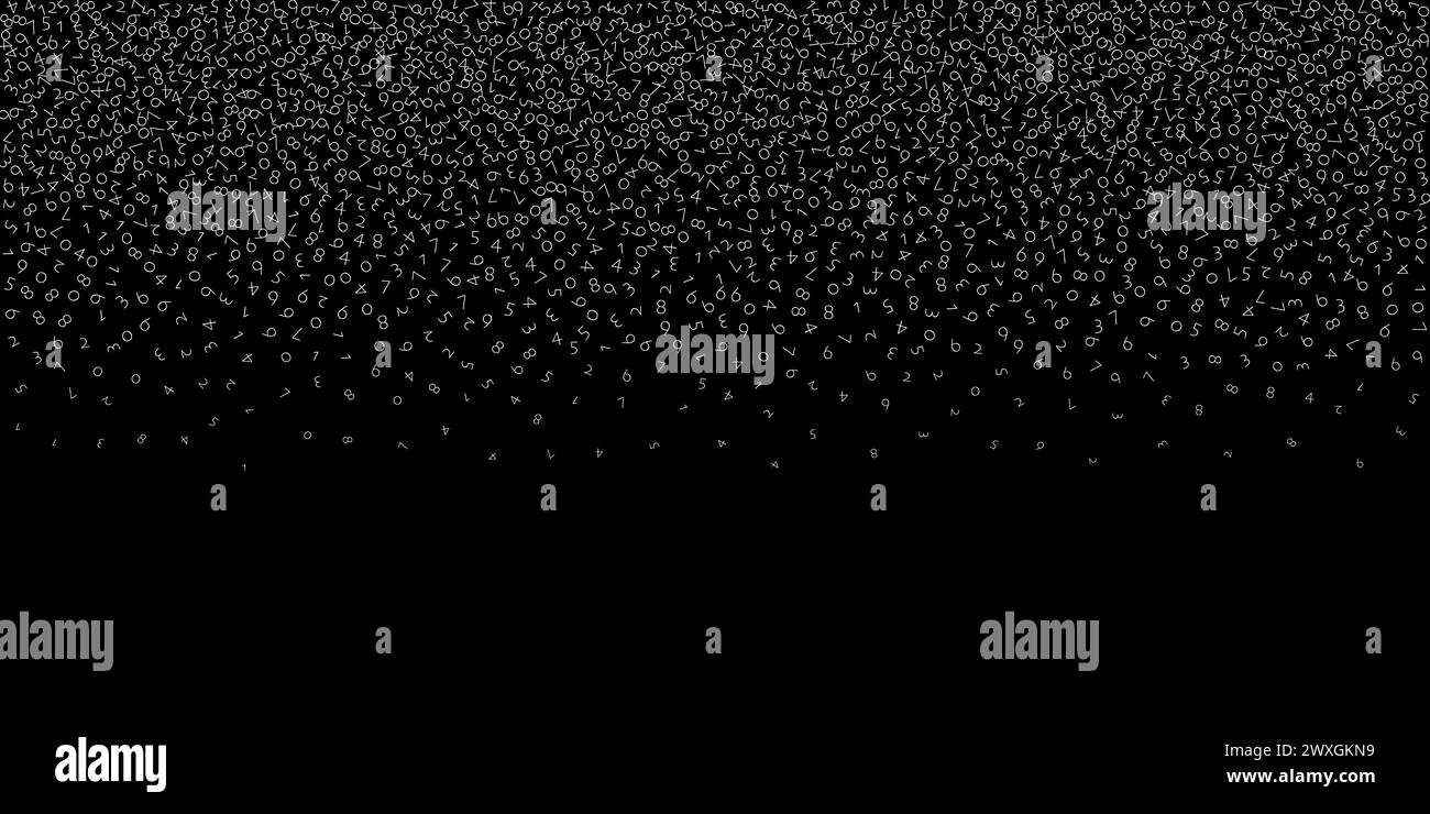 Falling numbers, big data concept. Binary white disorderly flying ...