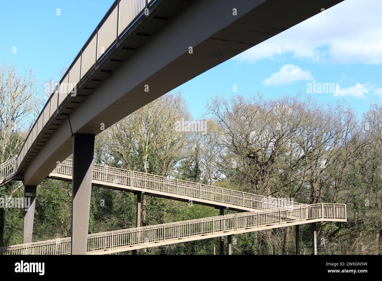 Pedestrian footbridge over A3 metal and concrete structure with ...