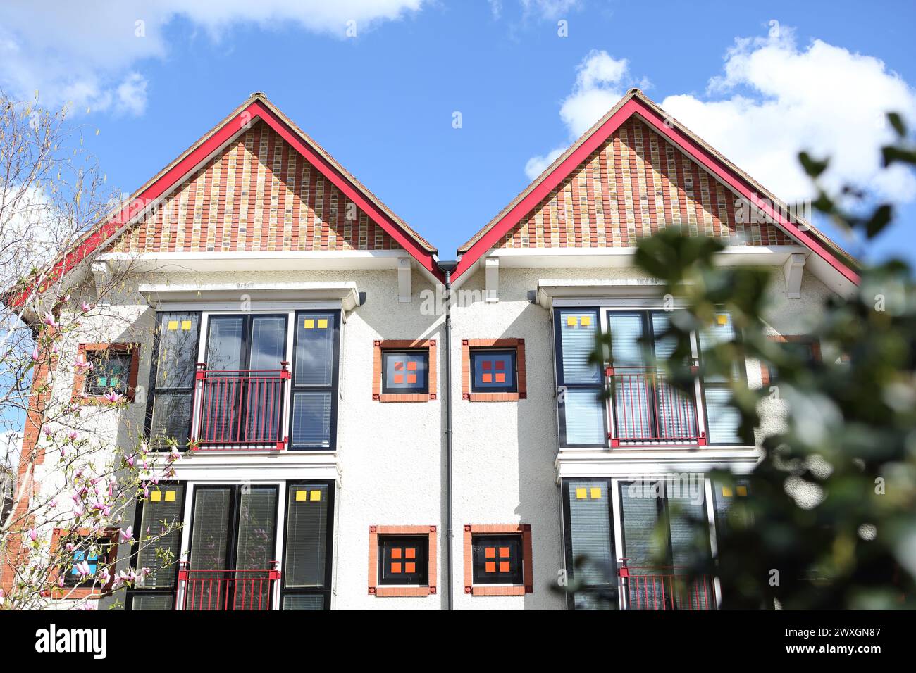 Modern housing with colourful windows gable ends, housing market, flats ...