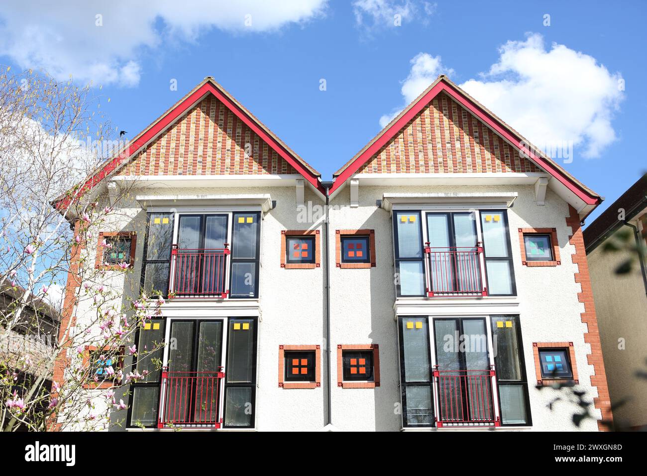 Modern housing with colourful windows gable ends, housing market, flats ...