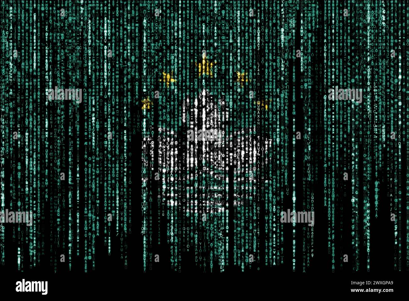 Flag of Macau on a computer binary codes falling from the top and fading away Stock Photo - Alamy