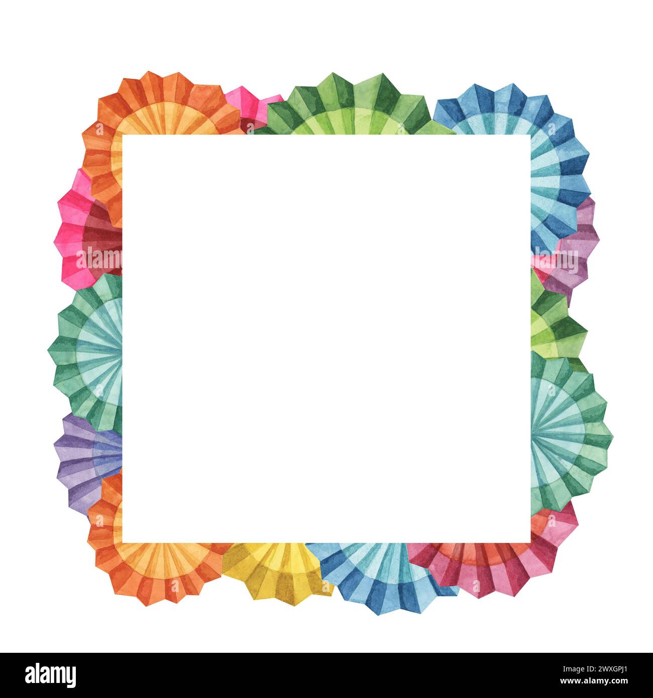 Square template frame with free space.Mexican fiesta paper flower fans ...