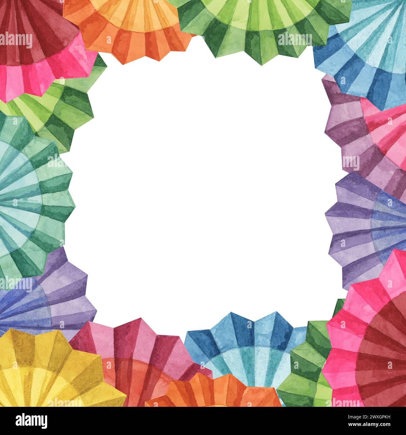 Square template frame with Mexican fiesta paper flower fans for Cinco ...