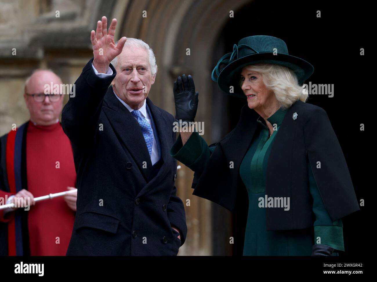 King Charles III and Queen Camilla arrive for the Easter Mattins ...