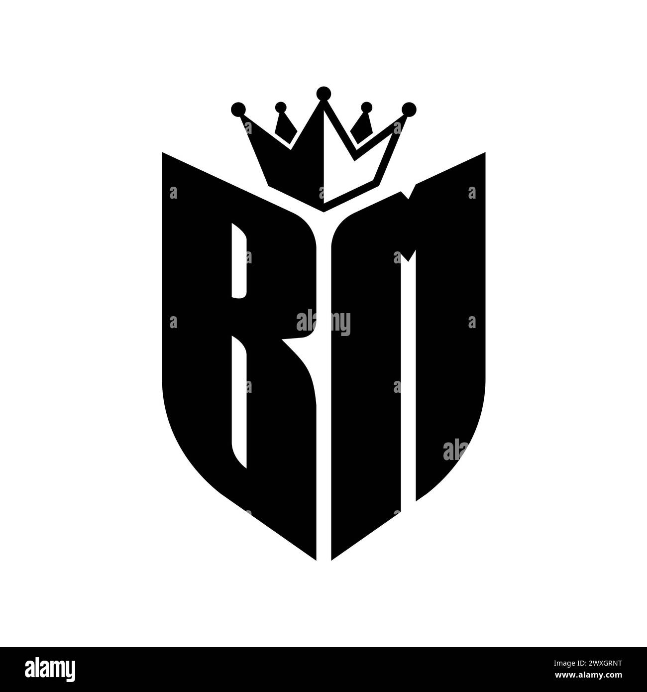 BM Letter monogram with shield shape with crown black and white color ...