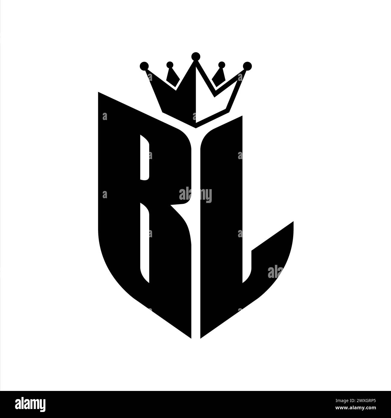 BL Letter monogram with shield shape with crown black and white color ...