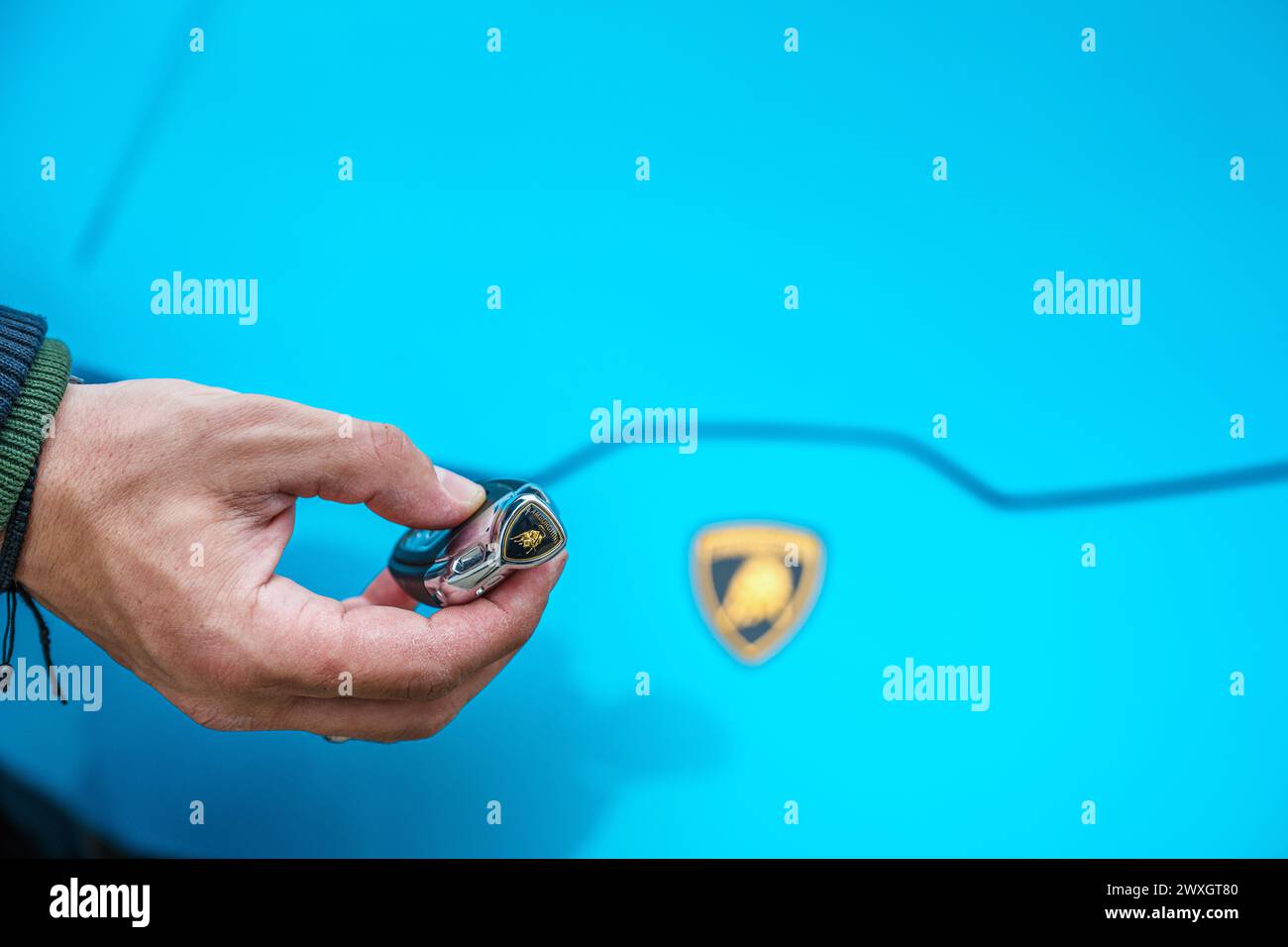 Slovenia, Ljubljana - 26 March 2024: Lamborghini Huracan EVO car keys ...