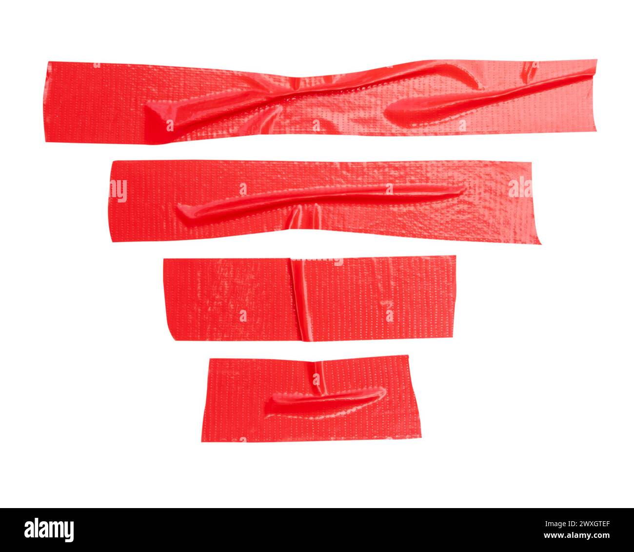 Top view set of wrinkled red adhesive vinyl tape or cloth tape in ...