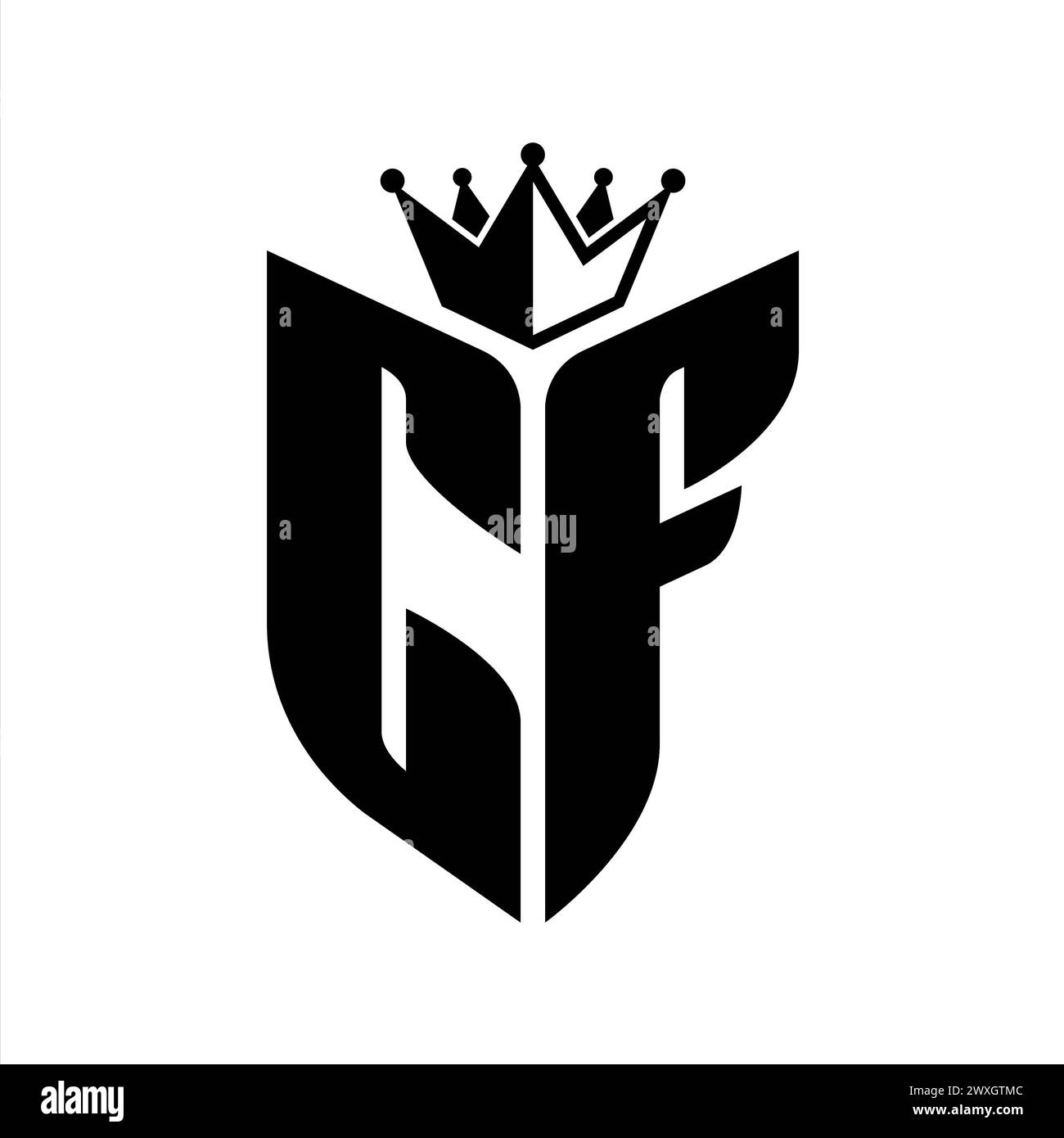 CF Letter monogram with shield shape with crown black and white color ...