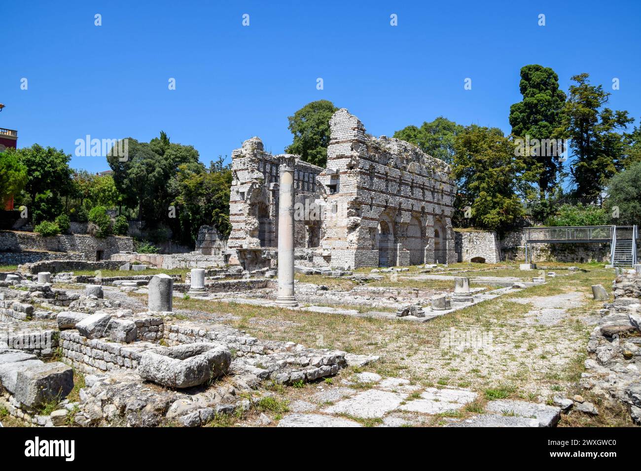 Nice, France. 18th July 2018: Ancient Roman baths ruins in Cimiez ...