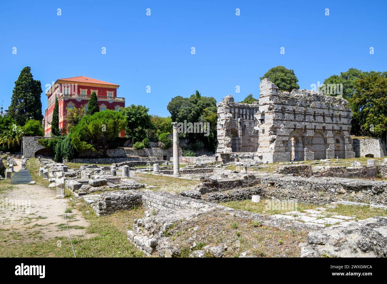 Nice, France. 18th July 2018: Ancient Roman baths ruins and Matisse ...