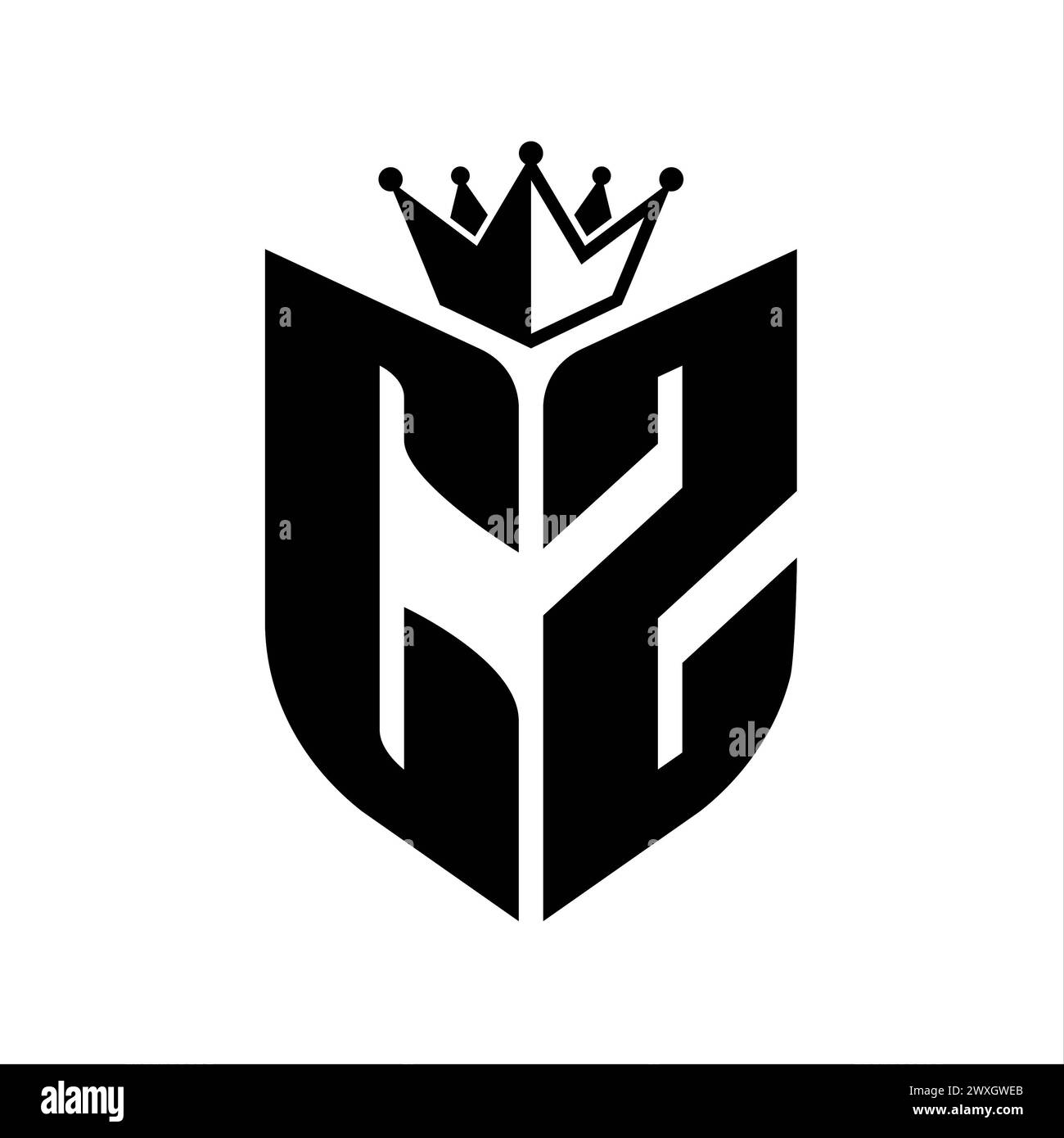 CZ Letter monogram with shield shape with crown black and white color design template Stock ...