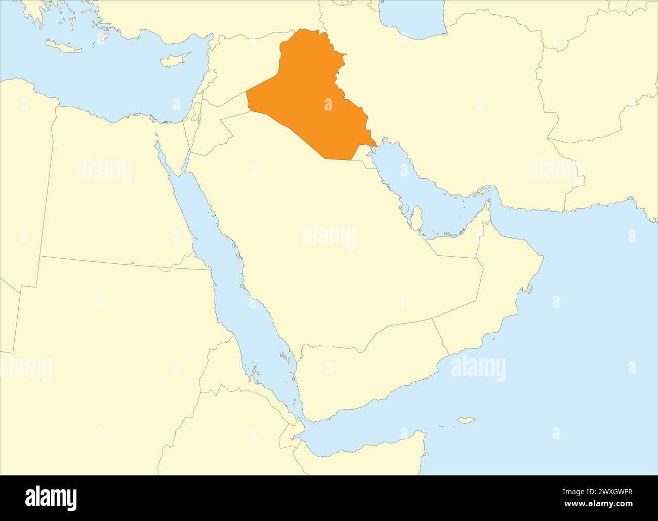 Orange map of IRAQ inside beige map of the Middle East Stock Vector ...