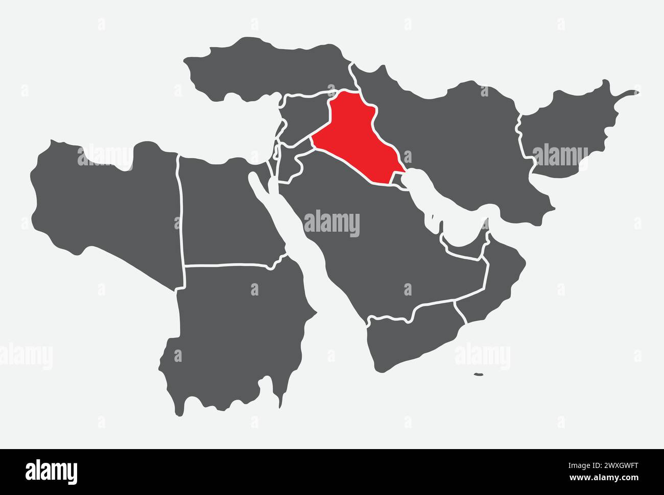 Red map of IRAQ inside black map of the Middle East Stock Vector Image ...