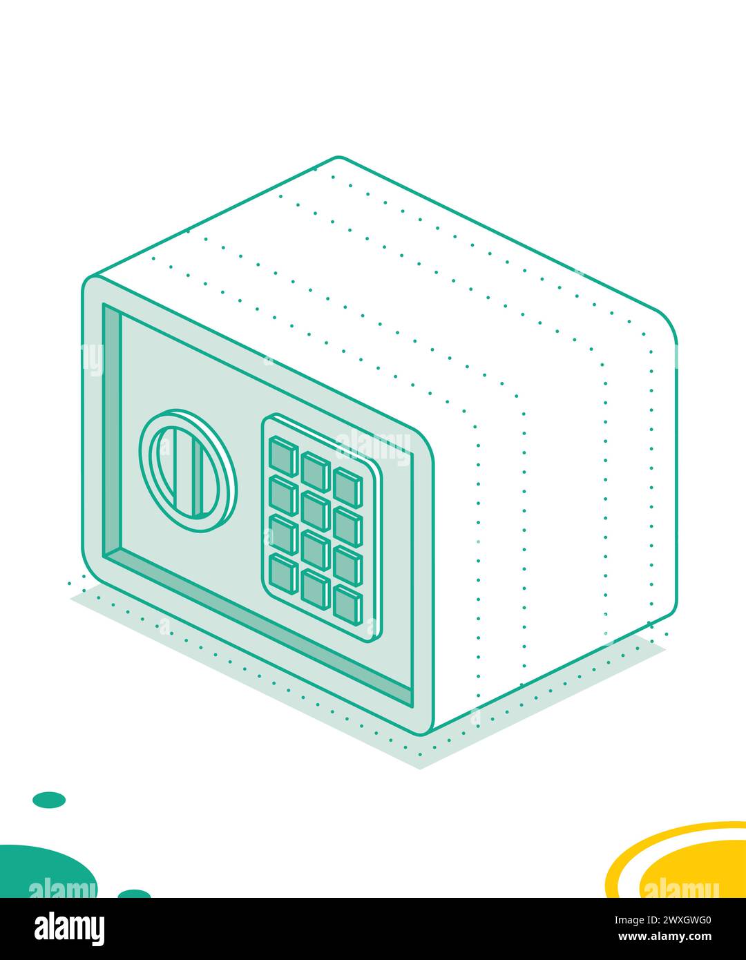 Isometric Safe Outline Object Isolated On White Background Vector Illustration Icon Of