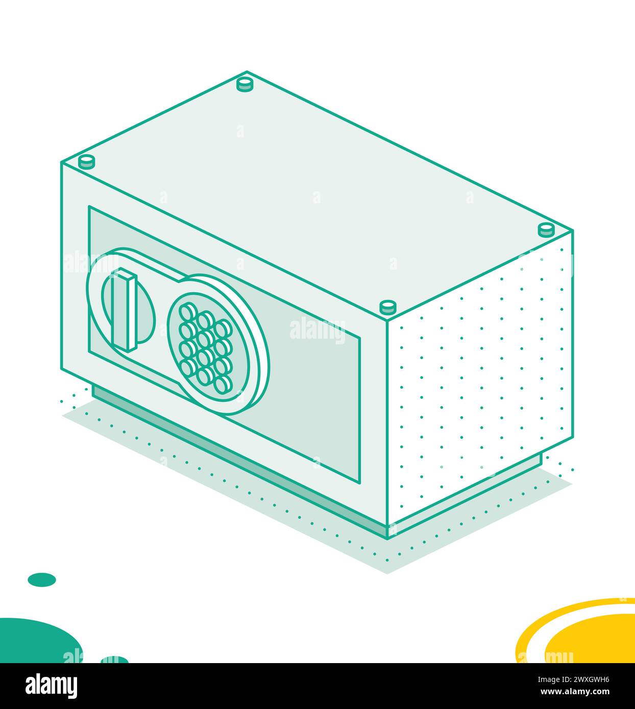 Isometric Safe Outline Object Isolated On White Background Vector Illustration Icon Of