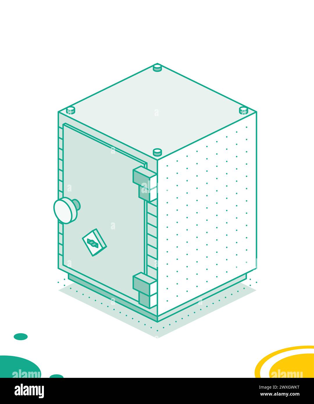 Isometric Safe Outline Object Isolated On White Background Vector Illustration Icon Of