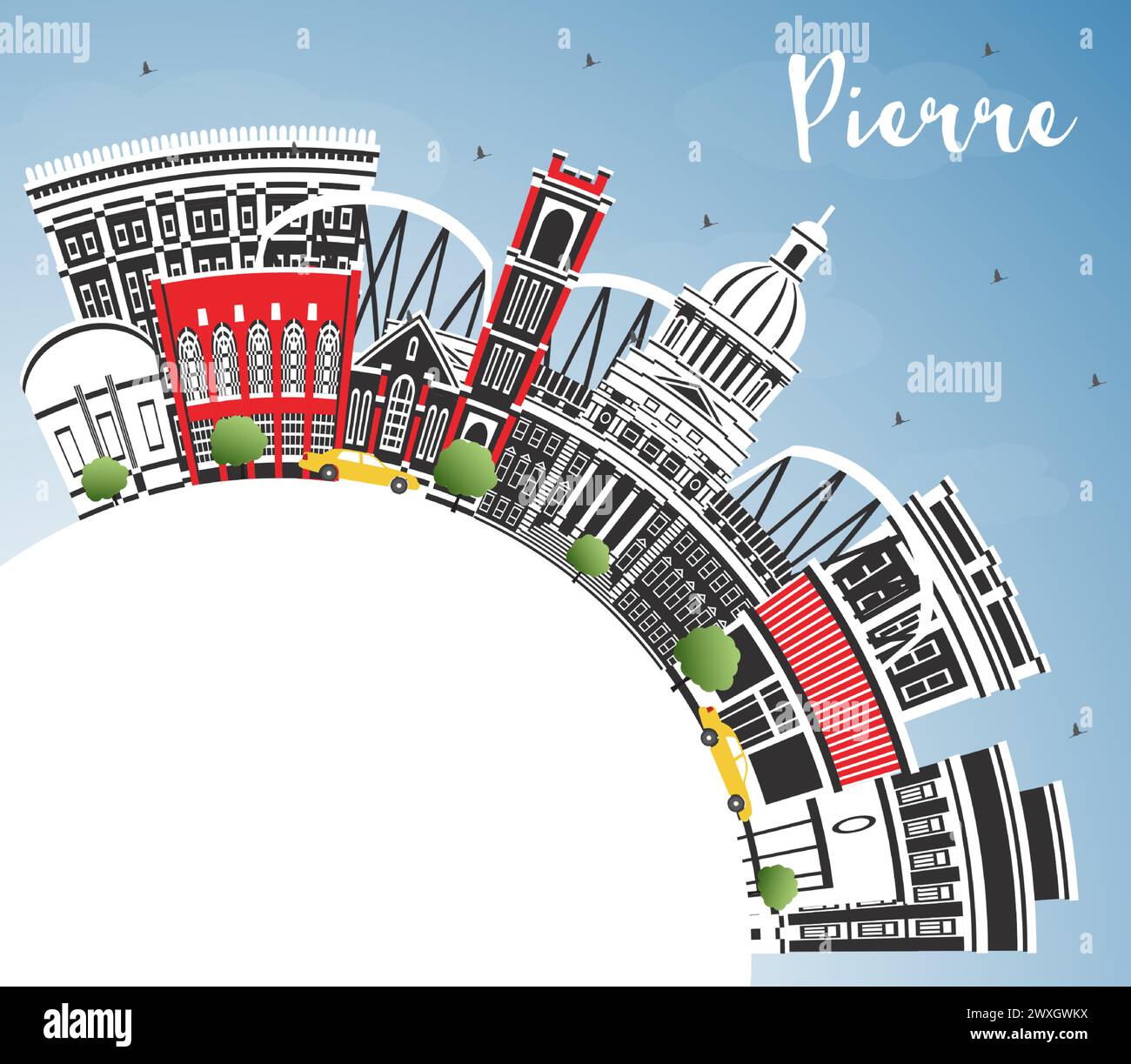 Pierre South Dakota City Skyline with Color Buildings, Blue Sky and ...