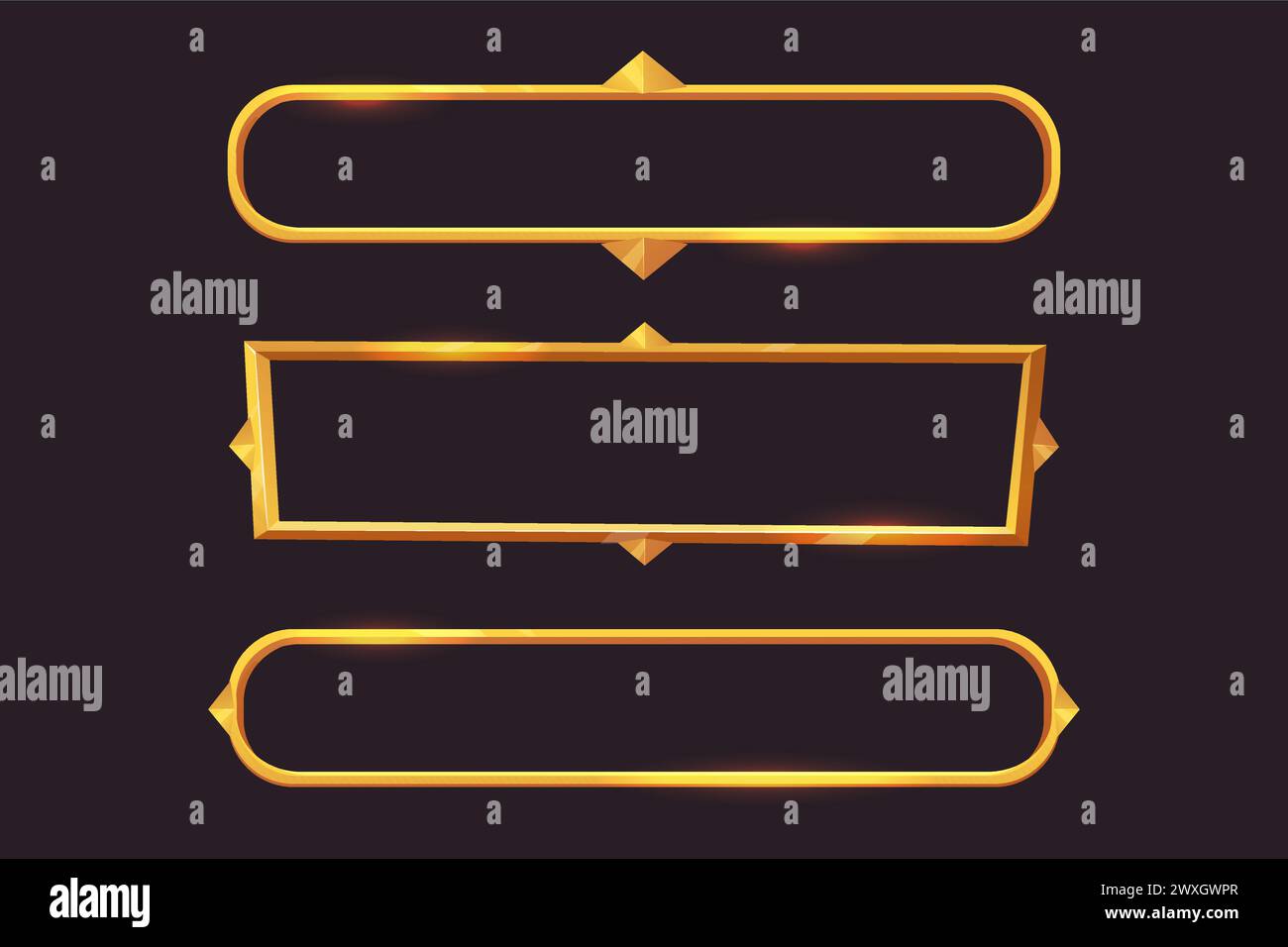 Set Golden fantasy frame menu, game inrerface panel isolated on dark ...